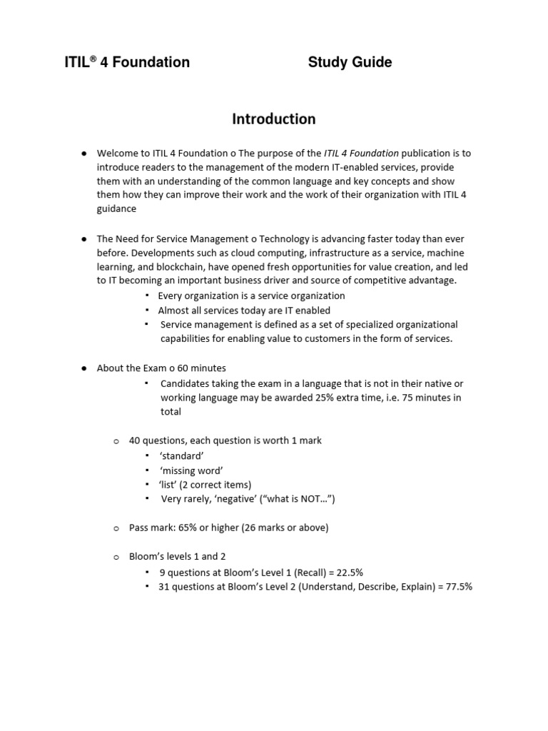 Itil 4 Foundation - Study Guide | PDF | Information Security | Risk
