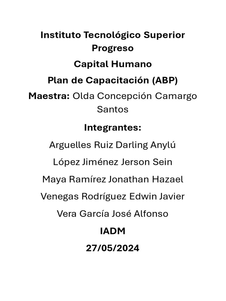 Plan de Capacitación (ABP) | PDF | Calidad (comercial) | Business