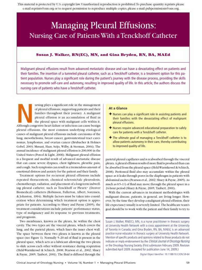 Managing Pleural Effusions Nursing Care of Patients With A Tenckhoff Catheter | PDF | Health ...