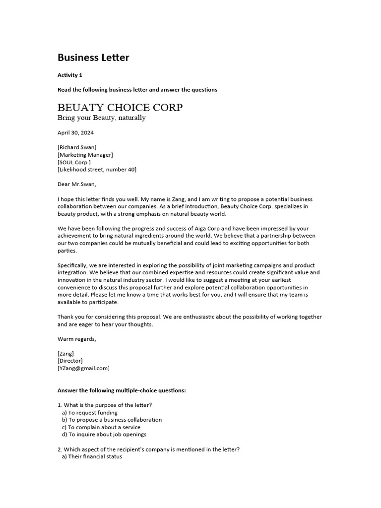 Business Letter - Exercise (Class) | PDF | Business