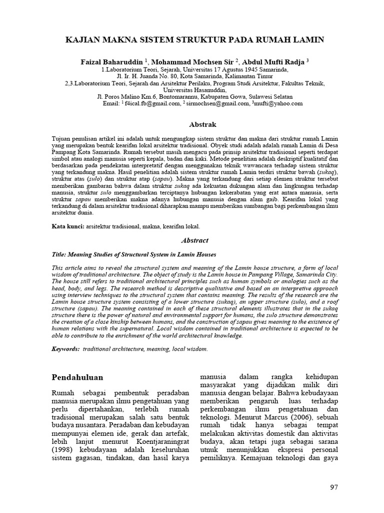 Kajian Makna Sistem Struktur Pada Rumah Lamin: Faizal Baharuddin | PDF