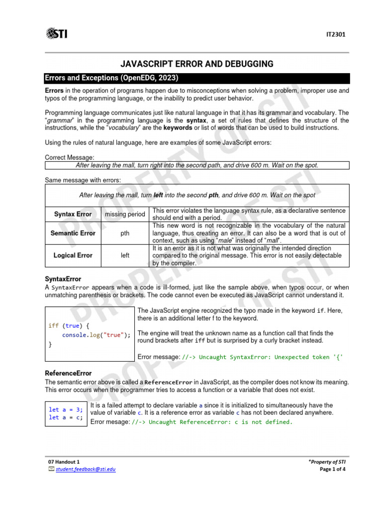 JavaScript Error Debugging Guide | PDF | Programming Language | Java Script