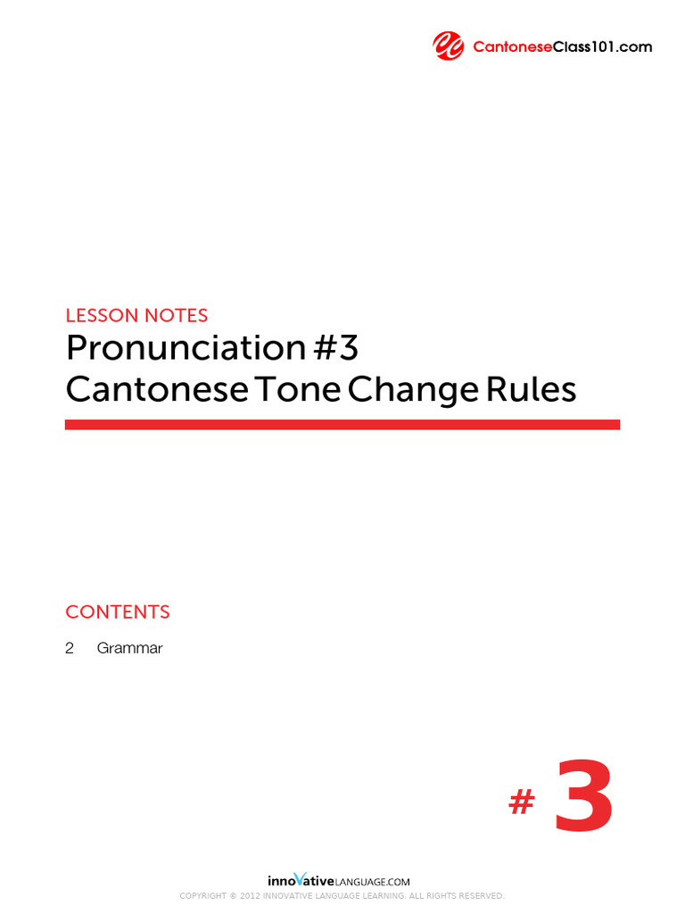 Pronunciation #3 - Cantonese Tone Change Rules - Lesson Notes | PDF ...