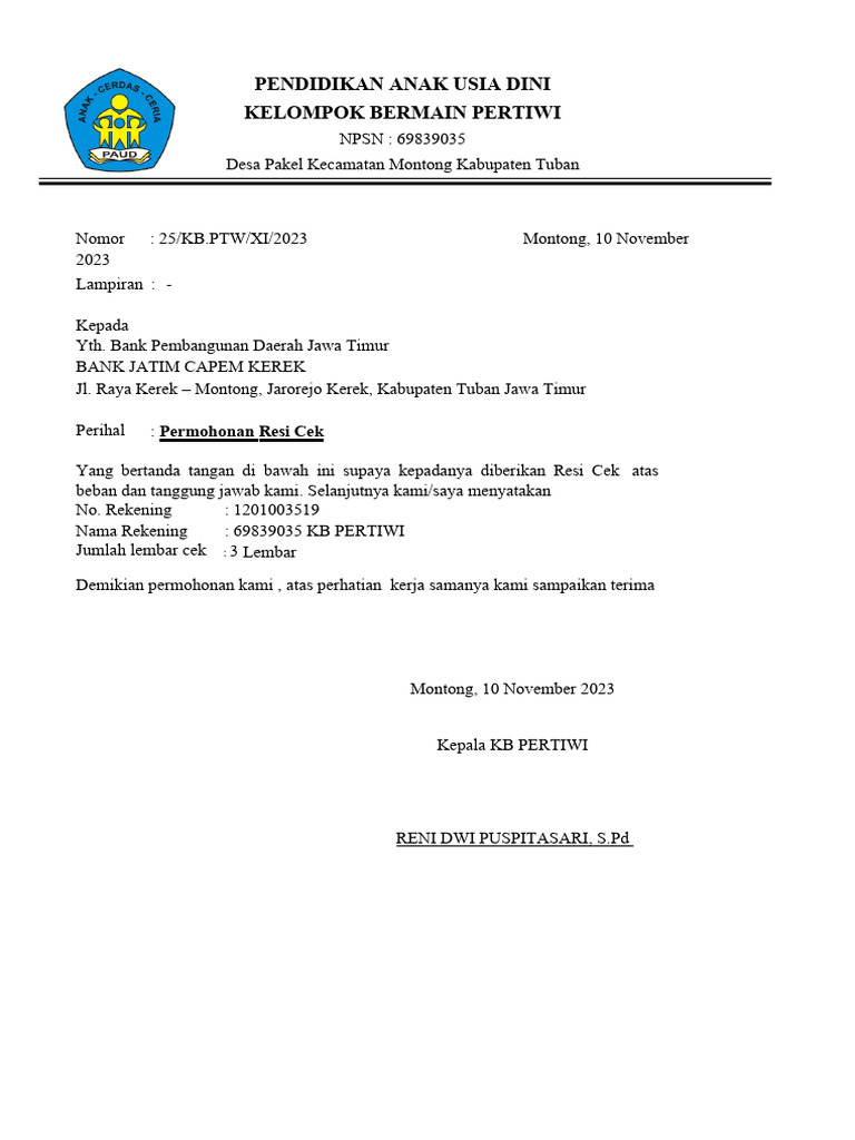 Form Permintaan Cek Dan Resi - 081543 | PDF | Hukum