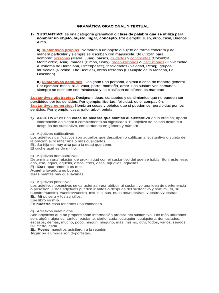 Gramática Oracional y Textual | PDF | Adjetivo | Objeto (gramática)