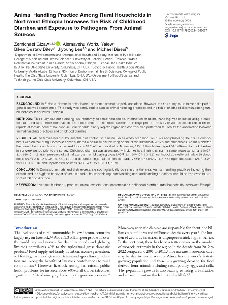 Animal Handling Practice Among Rural Households in | PDF | Hand Washing ...