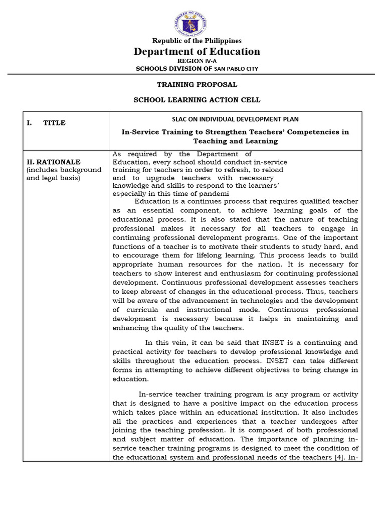 May 28, 2024 Idp Slac Training Proposal | PDF | Teachers | Teacher Education