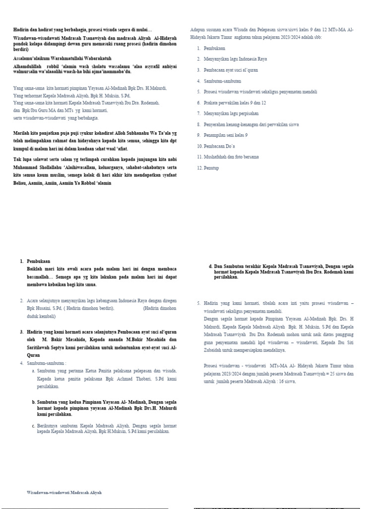 Teks MC Haflah Al Hidayah | PDF