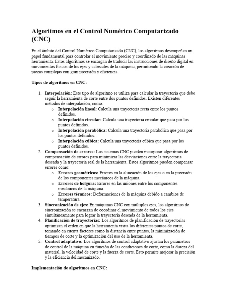 Algoritmos en El Control Numérico Computarizado (CNC) : o o o o | PDF | Control numerico ...