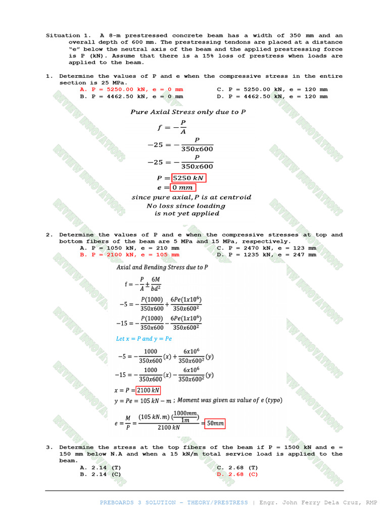 Preboard-3-SOLUTION FINAL | Download Free PDF | Beam (Structure) | Prestressed Concrete