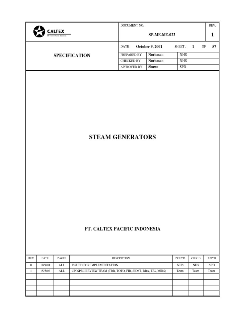 Sp-Me-Me-022-Steam Generators | PDF | Pipe (Fluid Conveyance) | Specification (Technical Standard)