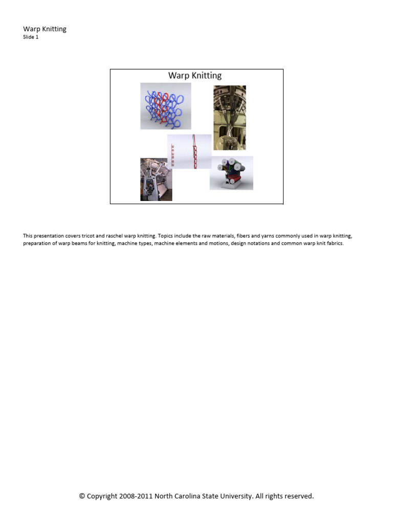 Warp Knitting - Lecture Notes | PDF | Knitting | Yarn