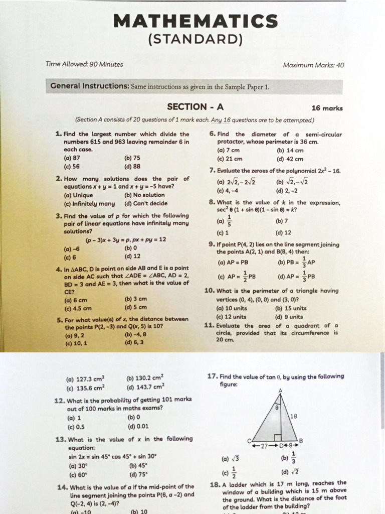 Class 10th Maths Important Questions | PDF
