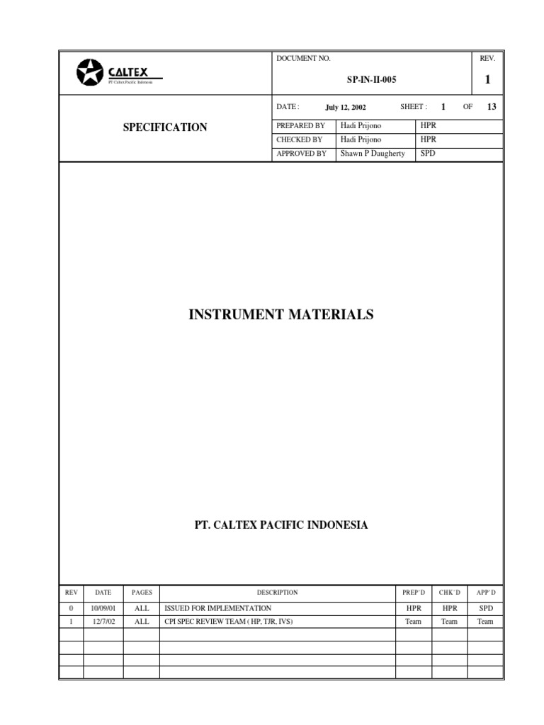 Instrument Materials Specification | PDF | Pipe (Fluid Conveyance) | Valve