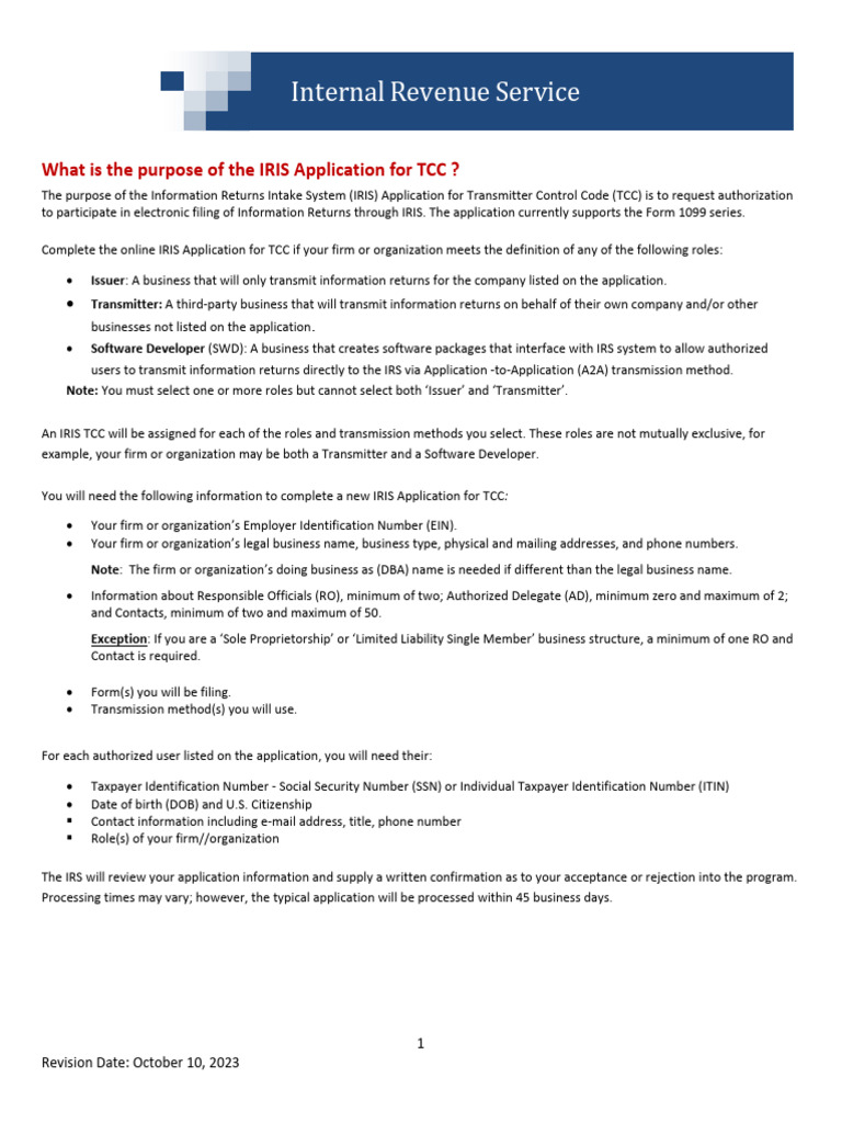 IRIS Application For TCC Tutorial | PDF | Application Software | Internal Revenue Service