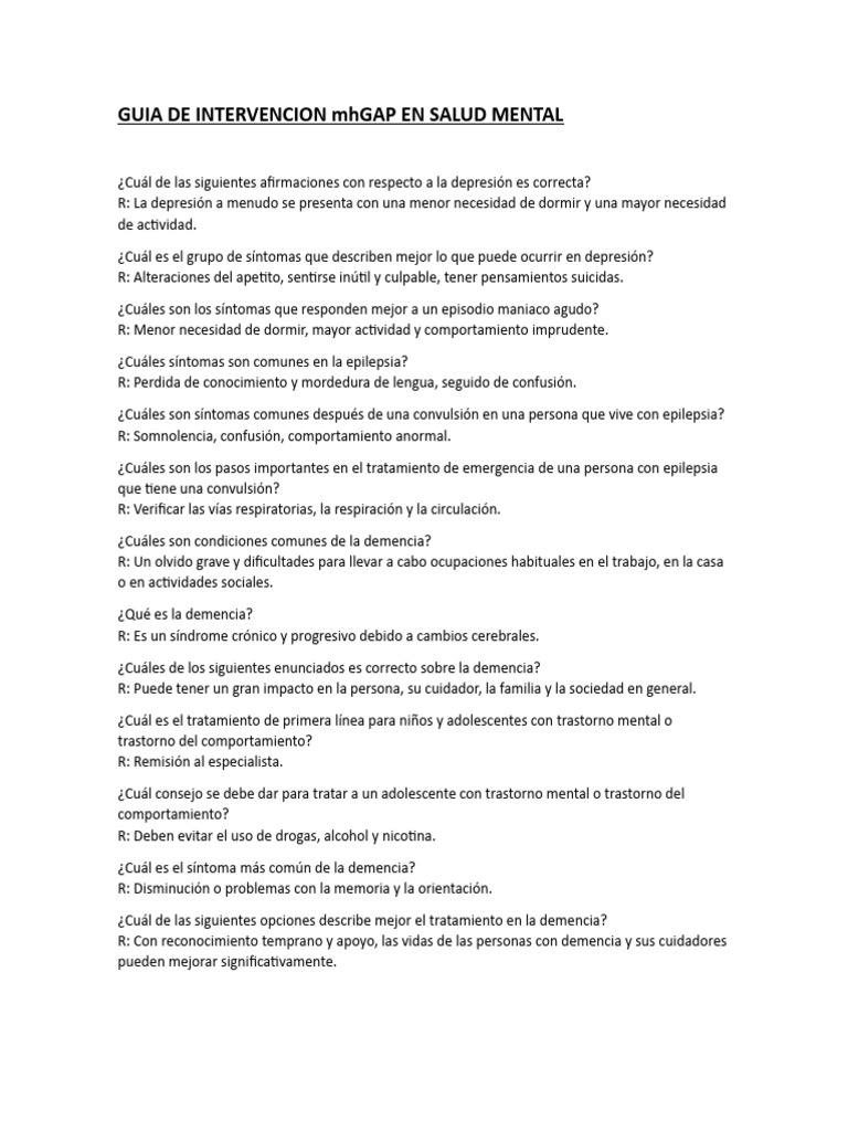 Guia de Intervencion MhGAP | Descargar gratis PDF | Trastorno depresivo ...