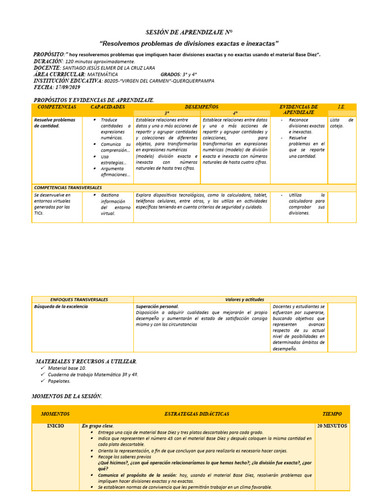 Sesión Multigrado División | PDF | Aprendizaje