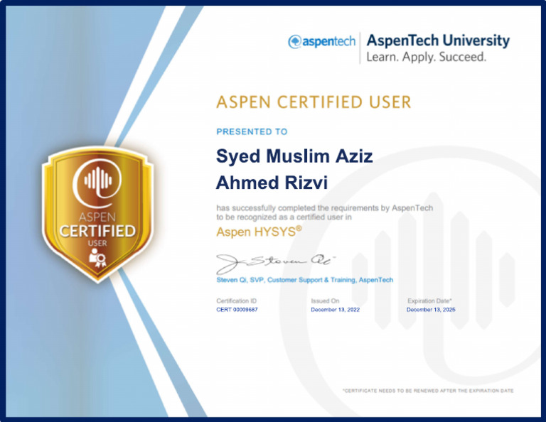 Aspen User Certificate | PDF