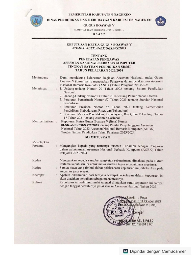 SK Pengawas ANBK | PDF