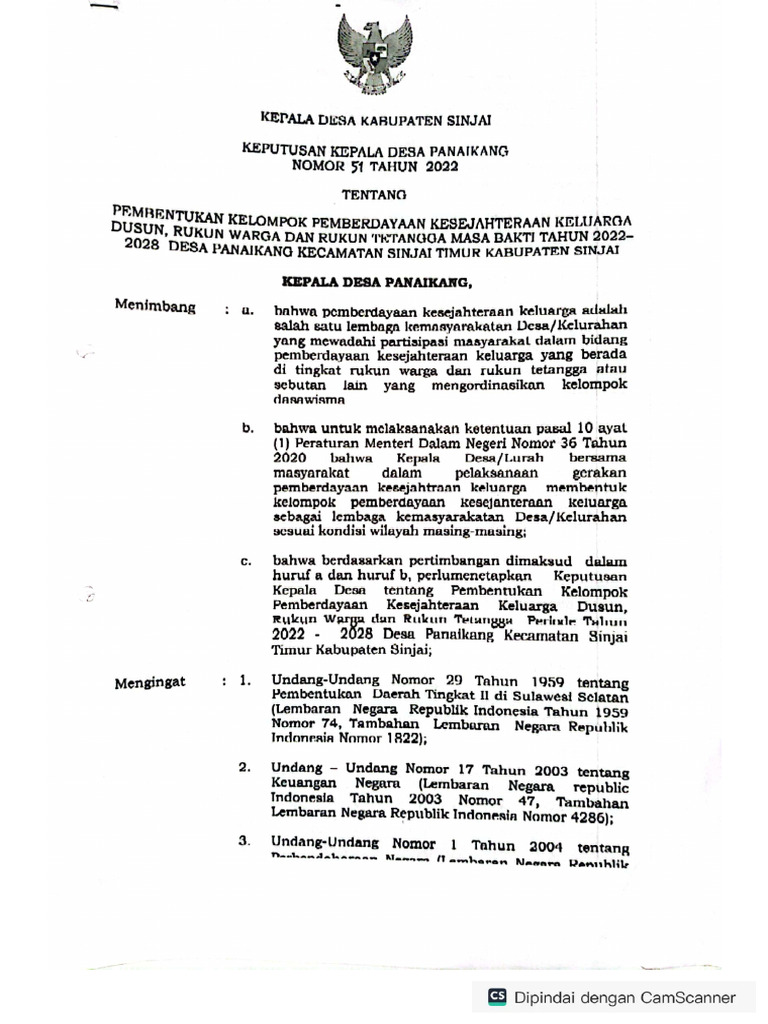 SK PKK Dusun, RT, Rwdesa Panaikang | PDF