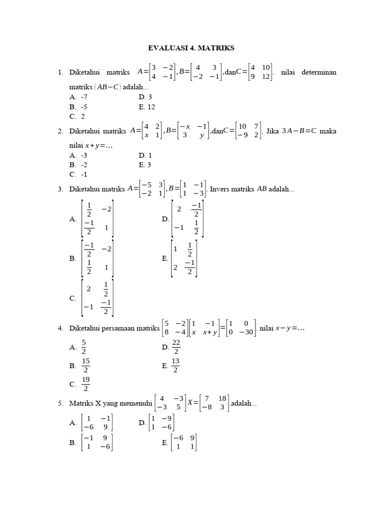 Evaluasi 4. Matriks | PDF | Metode & Bahan Ajar