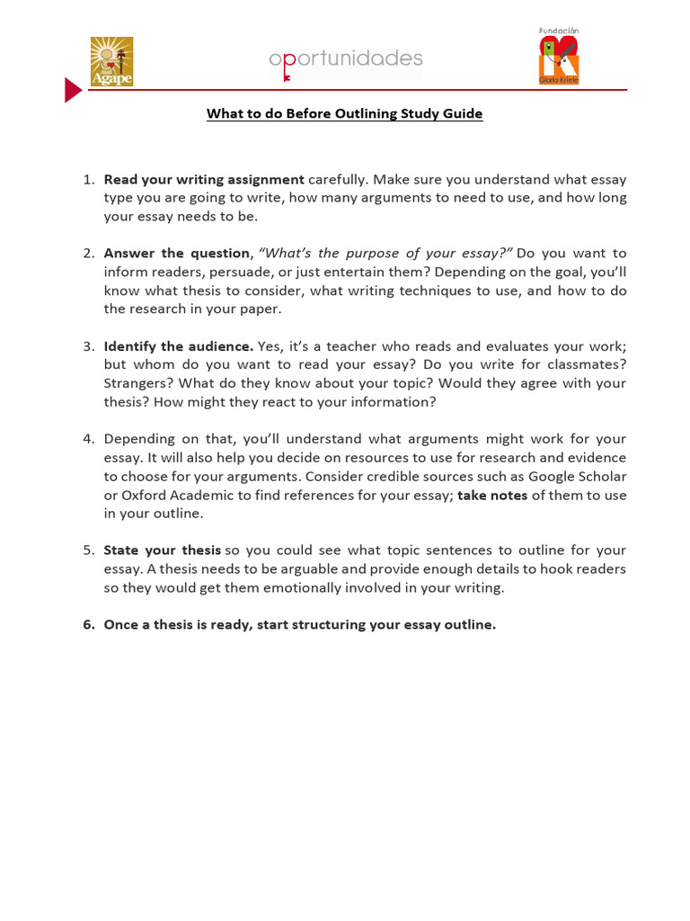 What To Do Before Outlining Study Guide | PDF