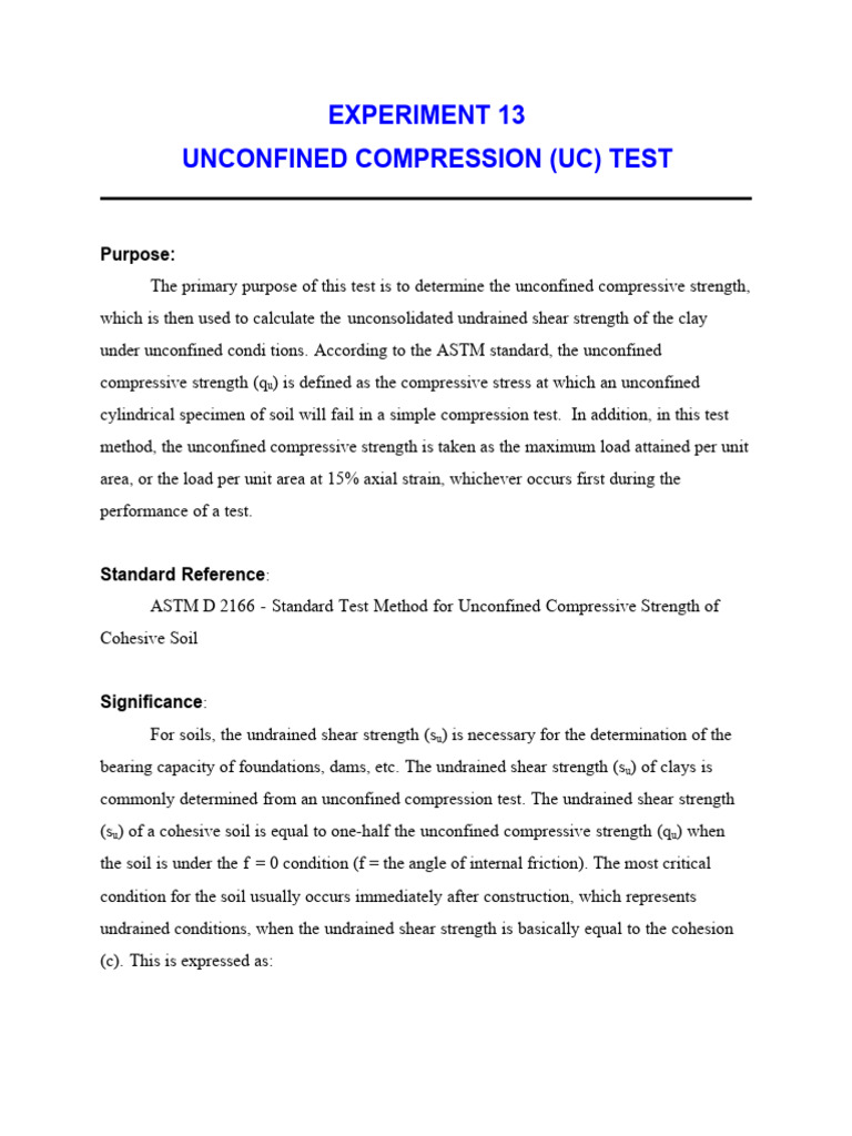 Experiment 13-Unconfined Compression | PDF | Soil Mechanics ...