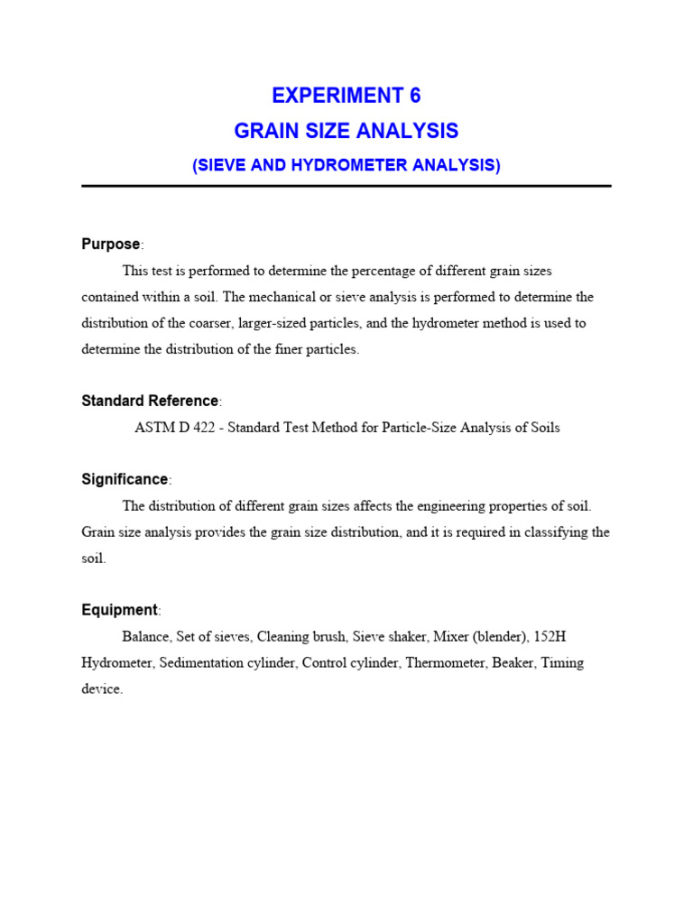 Grain Size Analysis Methods in Soil Testing | PDF