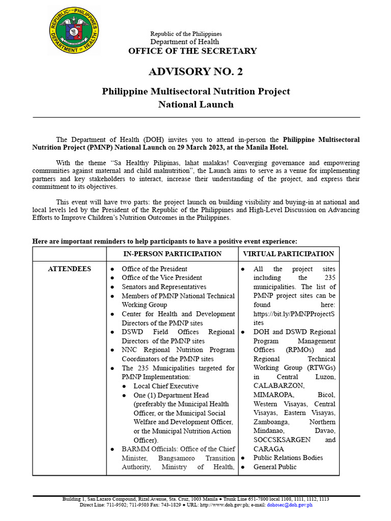 PMNP Launch - Signed Advisory No.2 | PDF | Mindanao