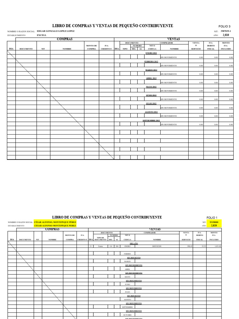 Libro de Compras y Ventas Pequeño Contribuyente (2) | Descargar gratis PDF | Impuesto al valor ...