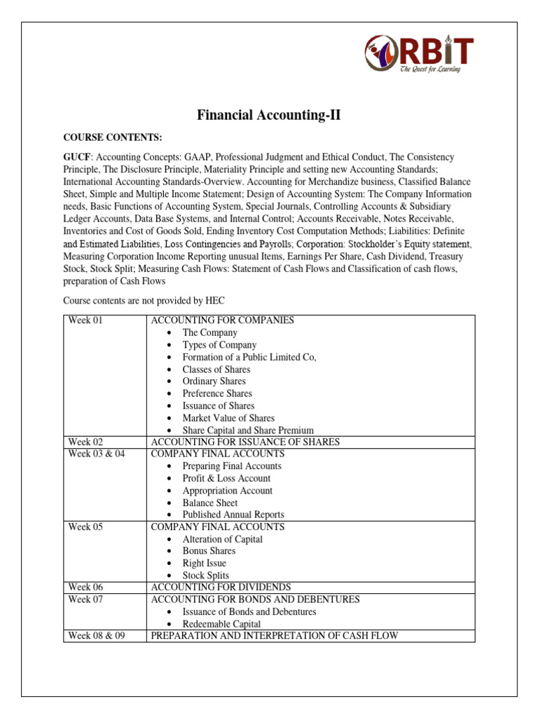 Financial Accounting-II Full Lesson Discreption | PDF | Income ...