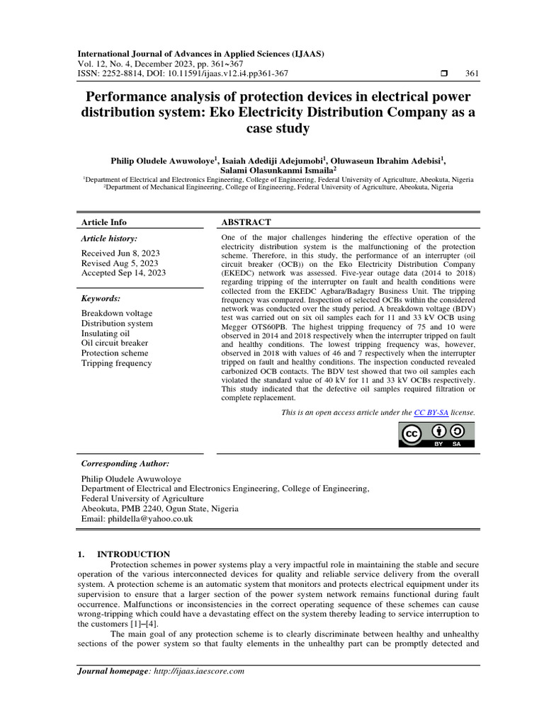 Performance Analysis Of Protection Devices In Electrical Power Distribution System Eko