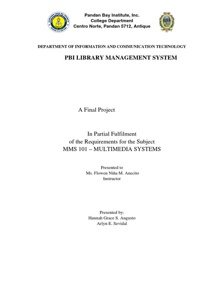 PBI Library Management System - Angusto - H - Sevidal - A - TITLE ...