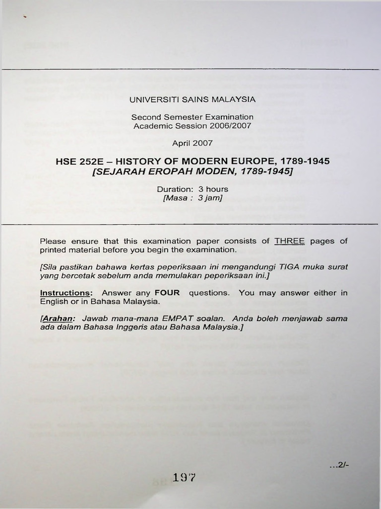 HSE 252E: Modern Europe Exam 1789-1945 | PDF | Conflicts