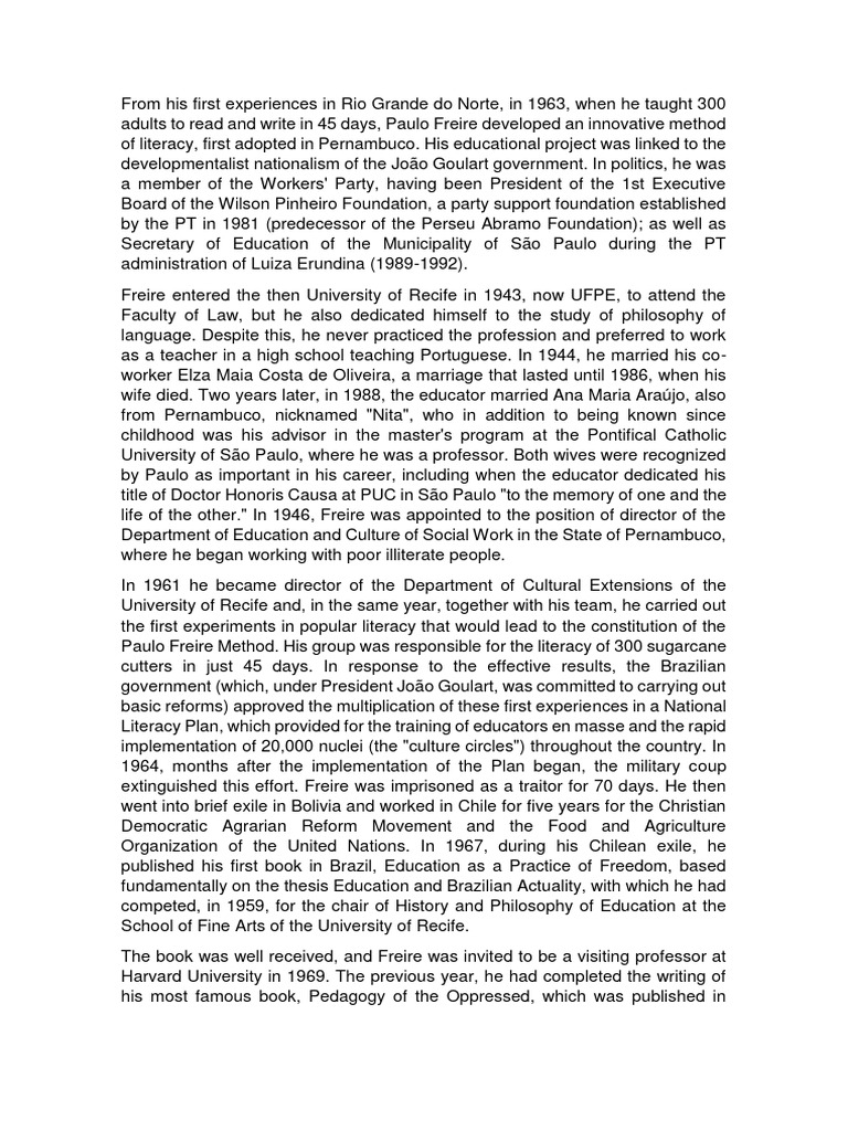 Paulo Freire Biography - 2 | PDF Paulo Freire Biography - 2 | PDF