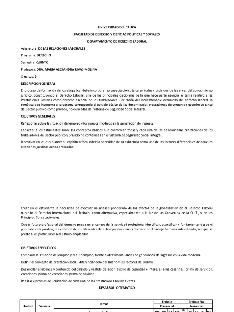 PROGRAMA DE RELACIONES LABORALES 2018 | Descargar gratis PDF | Derecho laboral | Organización ...