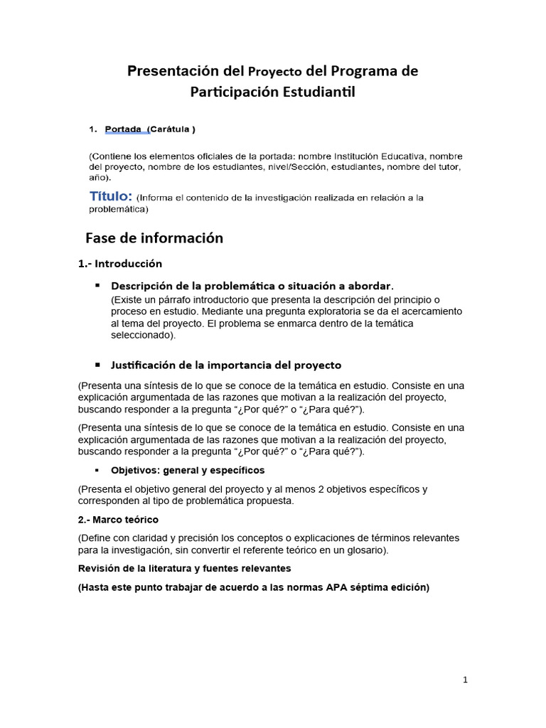 Proyecto del Programa de Participación Estudiantil | PDF