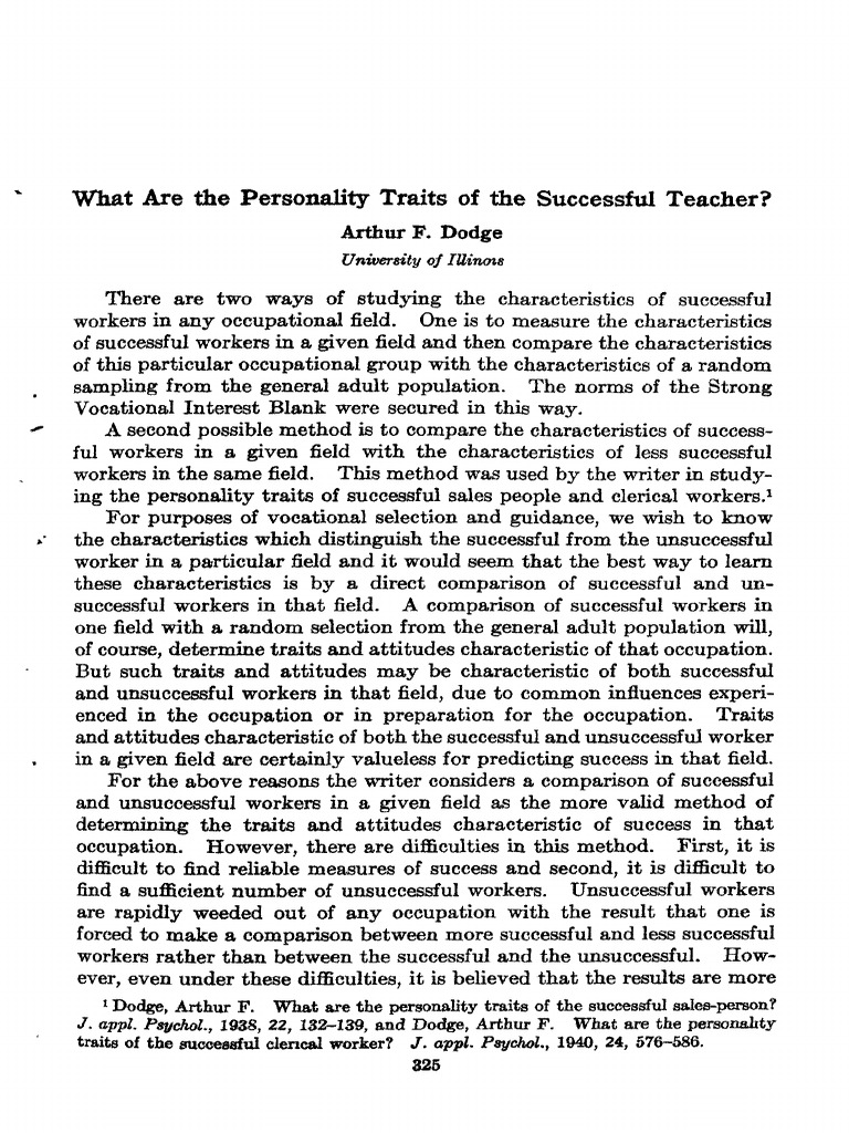 Personality Traits of Successful Teachers | PDF | Teachers | Standard ...