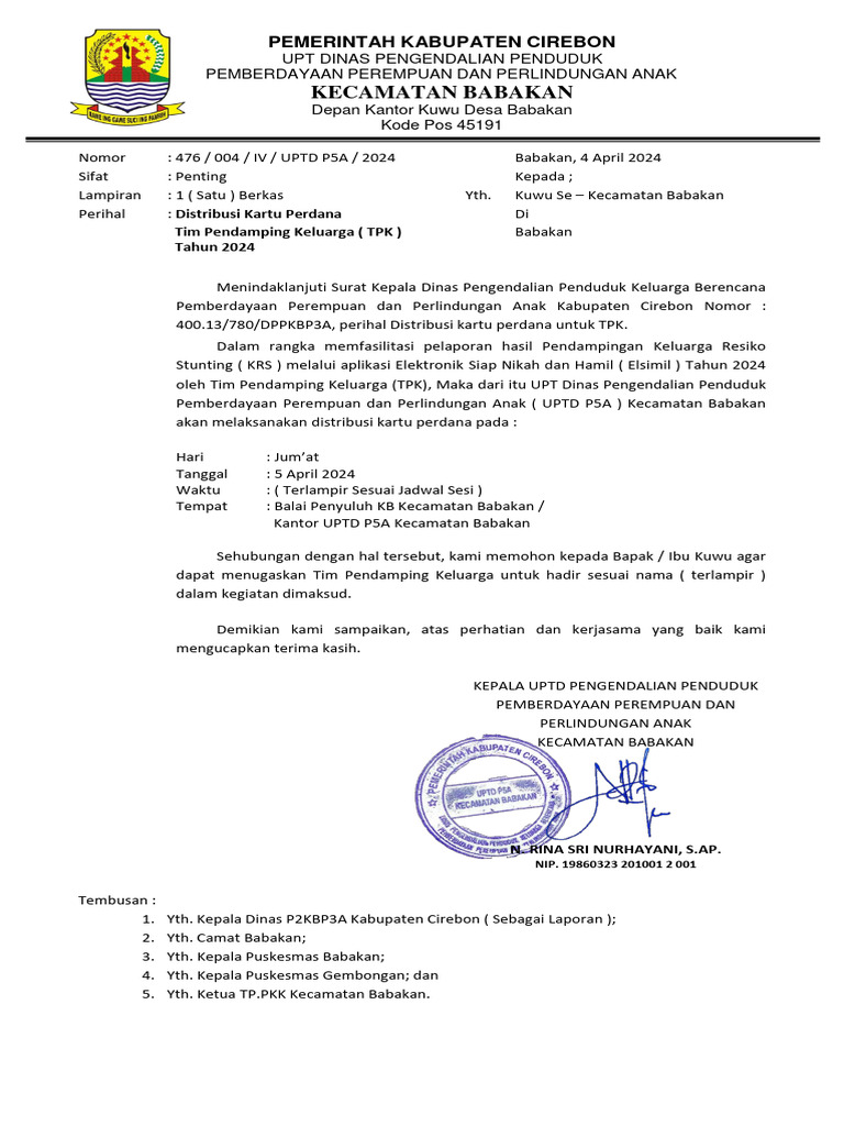 Distribusi Kartu Perdana TPK 2024 | PDF