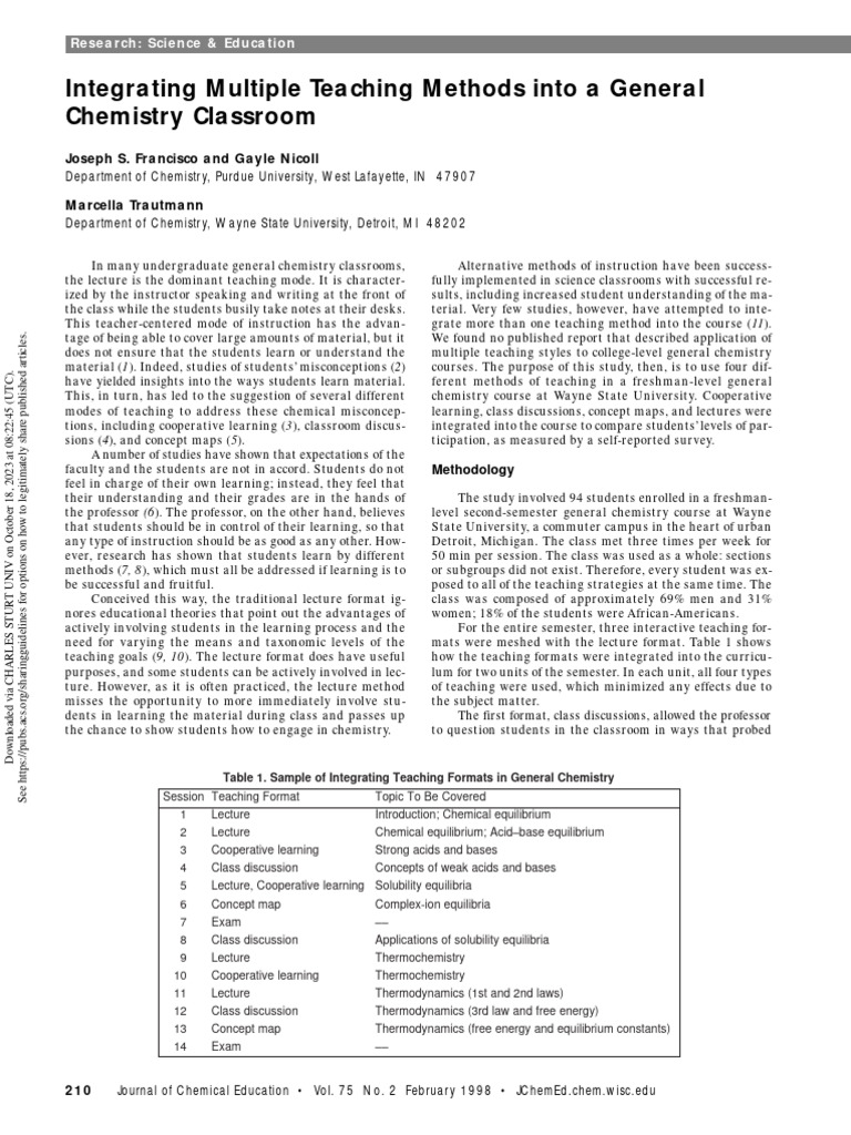 Francisco Et Al 1998 Integrating Multiple Teaching Methods Into A ... Francisco Et Al 1998 Integrating Multiple Teaching Methods Into A ...