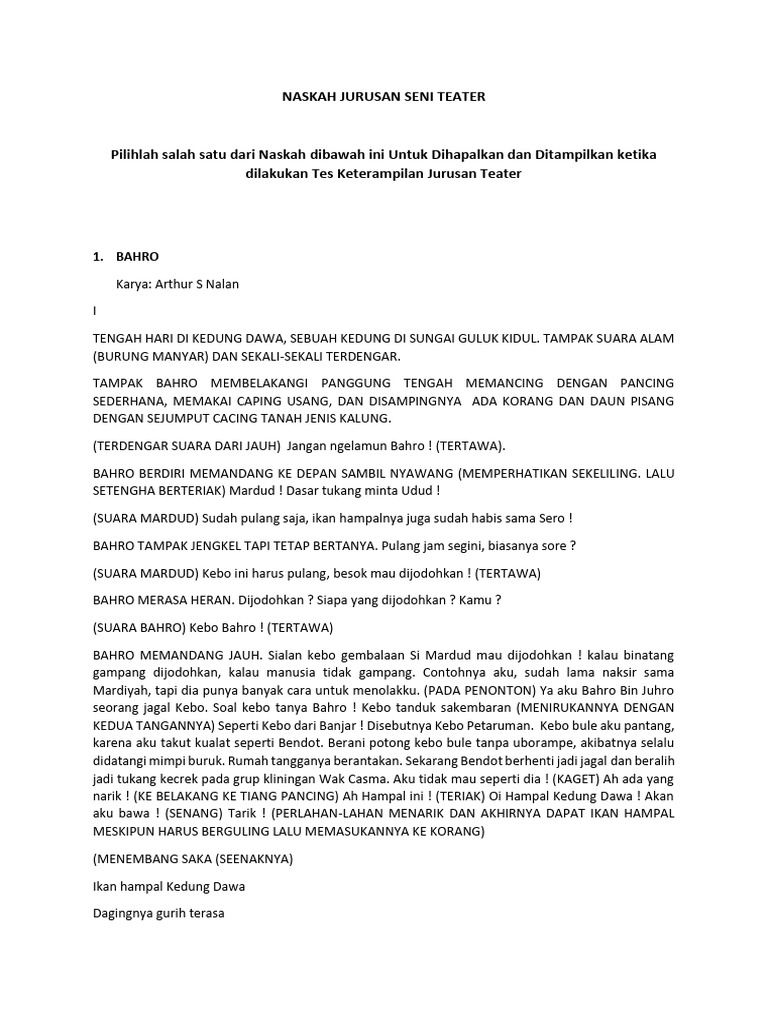 Naskah Jurusan Seni Teater | PDF