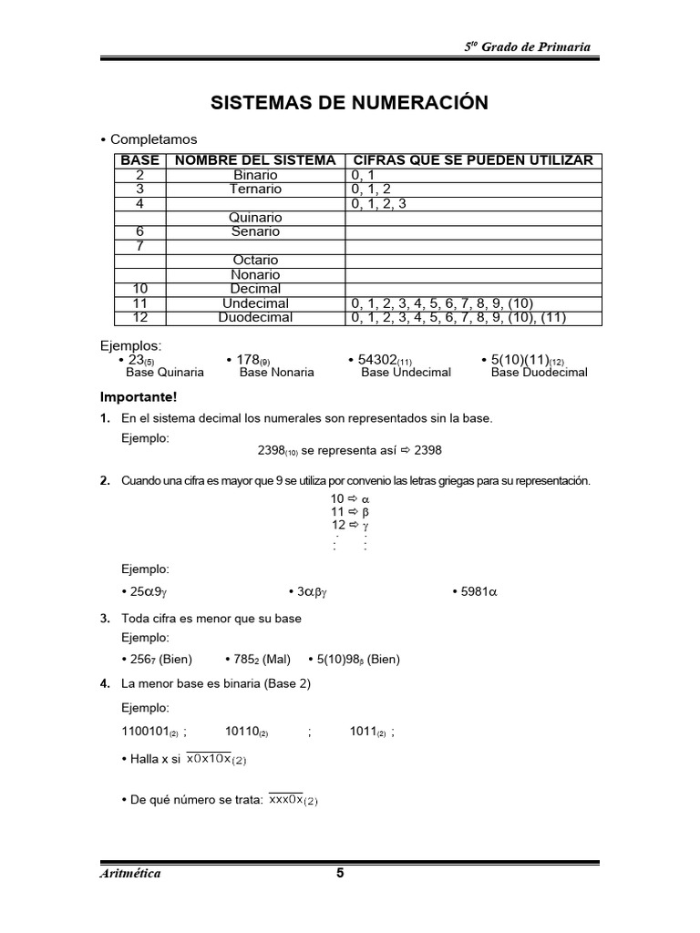 ARITMETICA 5to Grado | PDF | Conjunto (Matemáticas) | Decimal