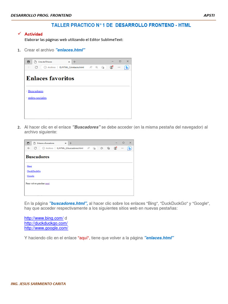 TALLER PRACTICO 1 DE DESARROLLO FRONTEND - HTML5 | PDF | Hipervínculo | Internet