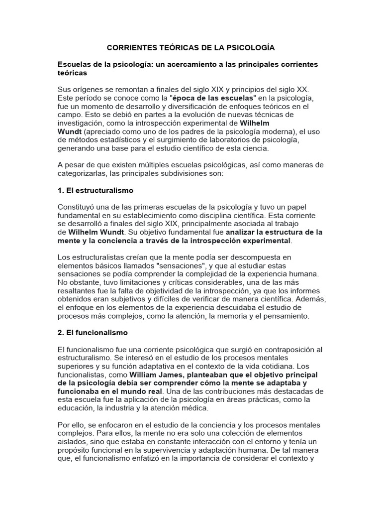 Corrientes Teóricas en Psicología | PDF | Sicología | Psicoanálisis