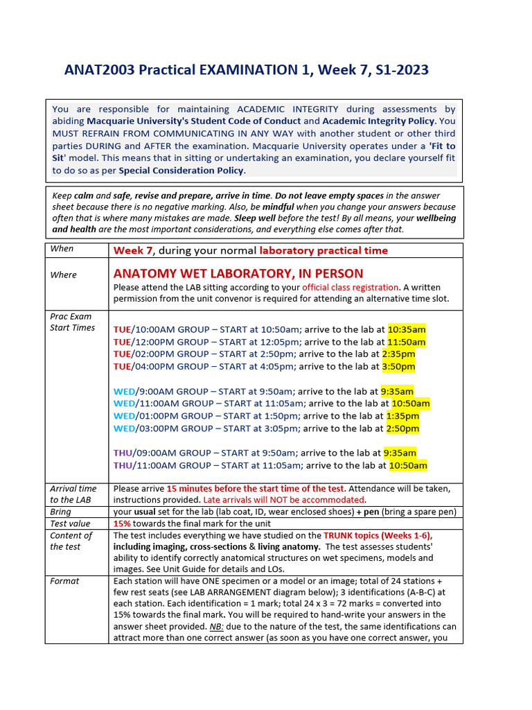 ANAT2003 Practical EXAMINATION 1-Information | PDF