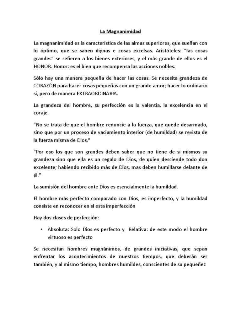 Resumen Magnanimidad | PDF