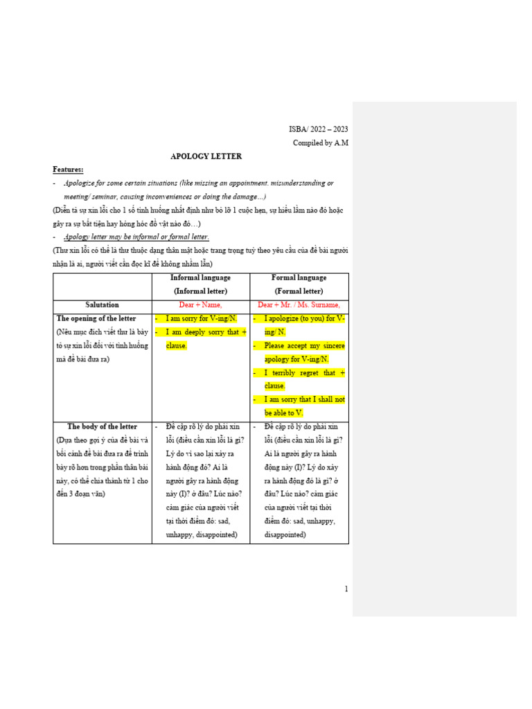 Apology Letter - Vstep | PDF