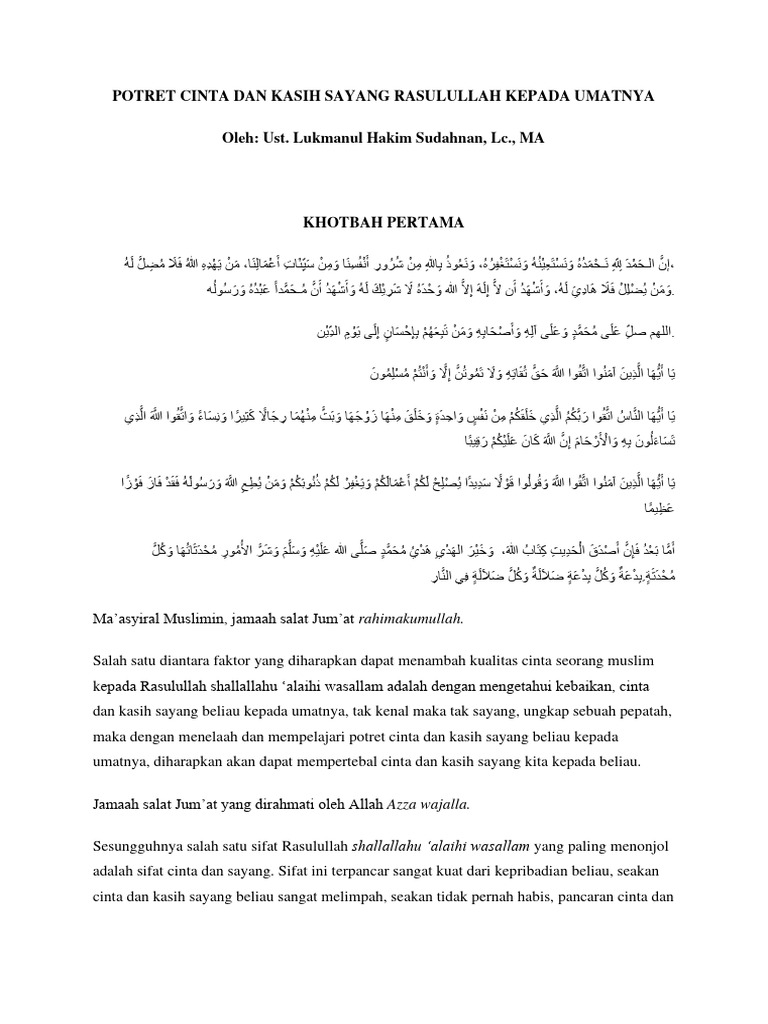 Khutbah Jumat - Potret Cinta Dan Kasih Sayang Rasulullah Kepada Umatnya ...