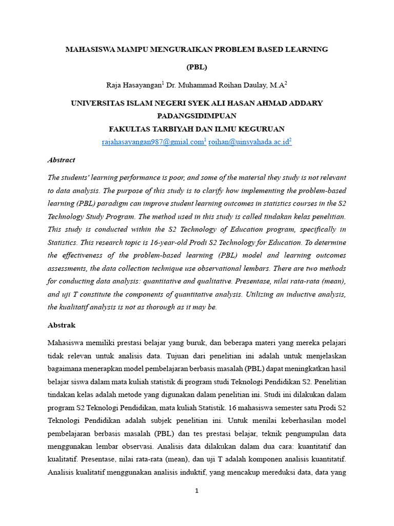 MAHASISWA MAMPU MENGURAIKAN PROBLEM BASED LEARNING | PDF