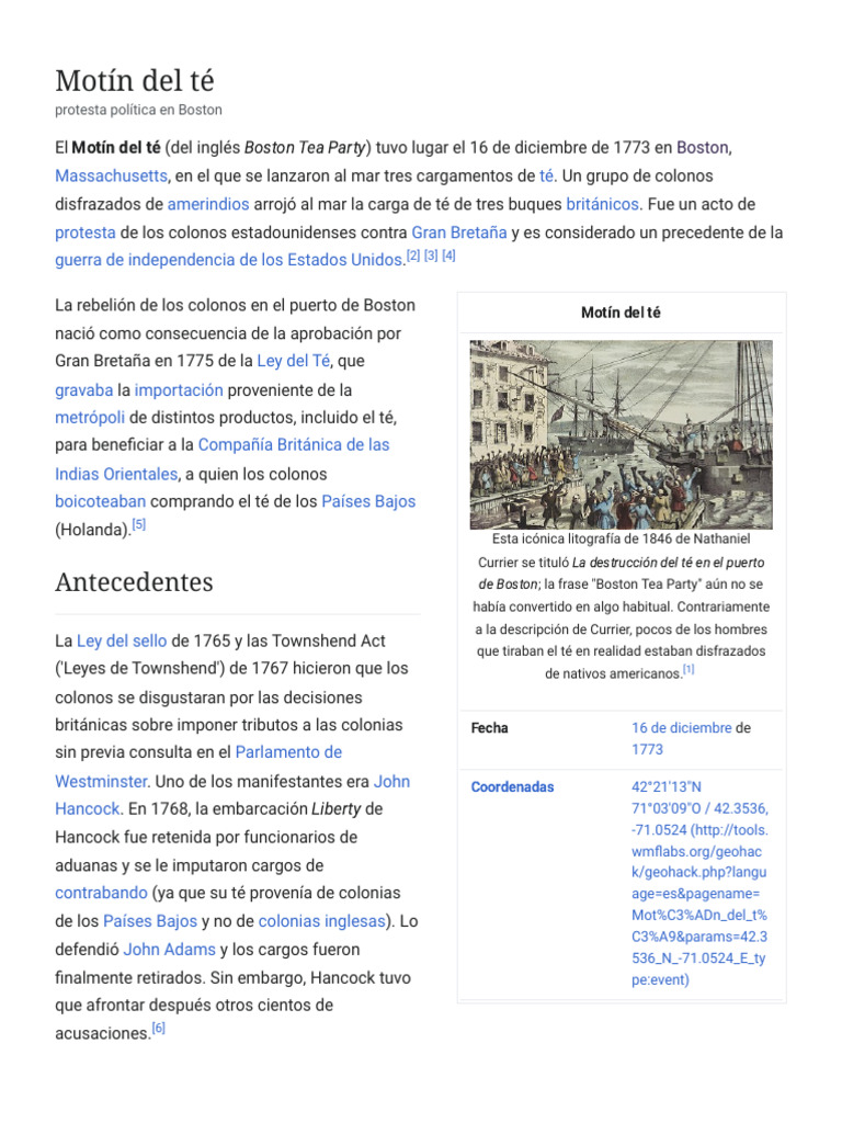 Motín Del Té - Wikipedia, La Enciclopedia Libre1 | PDF | Bebidas ...
